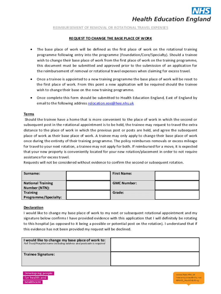 Fillable Online heeoe hee nhs POLICY FOR THE REIMBURSEMENT OF REMOVAL ...