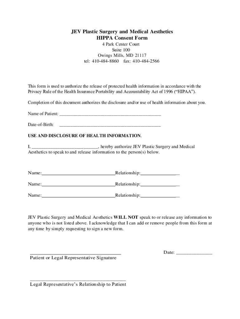 HIPAA Consent Form - Blank Fillable Template | Fill Out, Print ...