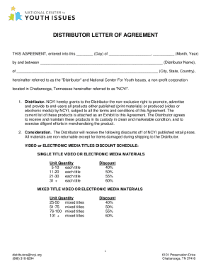 Fillable Online DISTRIBUTOR LETTER OF AGREEMENT Fax Email Print - pdfFiller