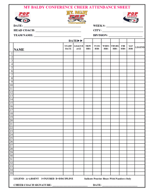 Fillable Online PW Attendance-Cheer Sheet.xlsx Fax Email Print - pdfFiller