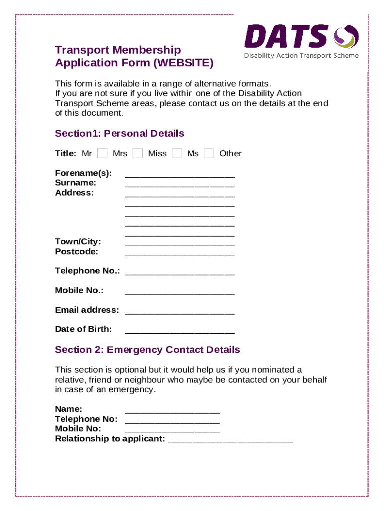 Transport Membership Application - The Castle Practice Doc Template ...