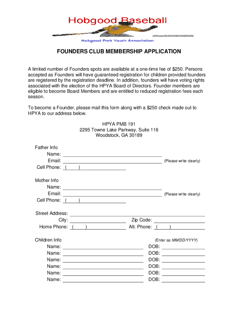 Fillable Online FOUNDERS CLUB MEMBERSHIP APPLICATION Fax Email Print ...