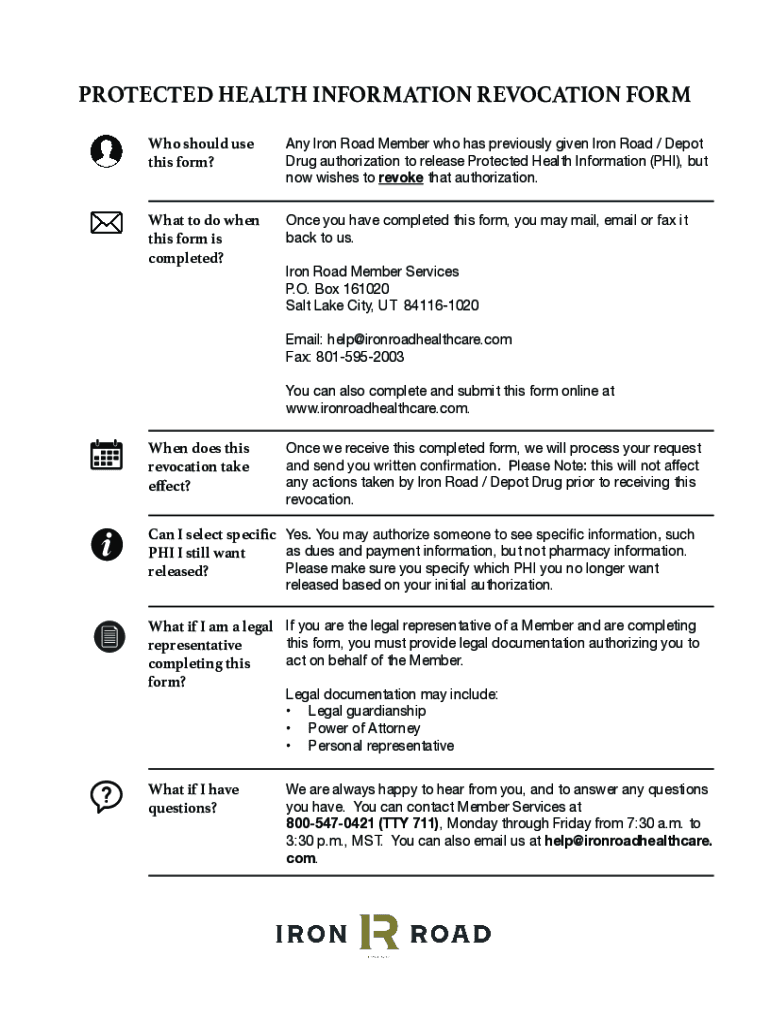 Fillable Online PROTECTED HEALTH INFORMATION REVOCATION FORM Fax Email Print - pdfFiller