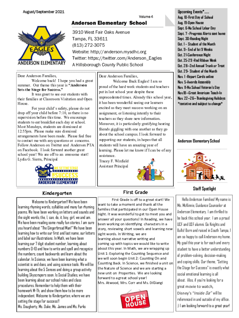 Fillable Online Anderson Elementary School, Tampa, FL, PK-5 Grade, 17 ...