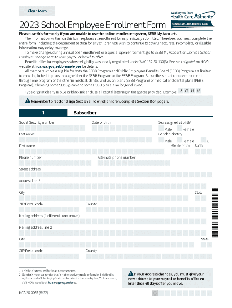 Fillable Online 2023 School Employee Enrollment Form (20-0055) Fax ...