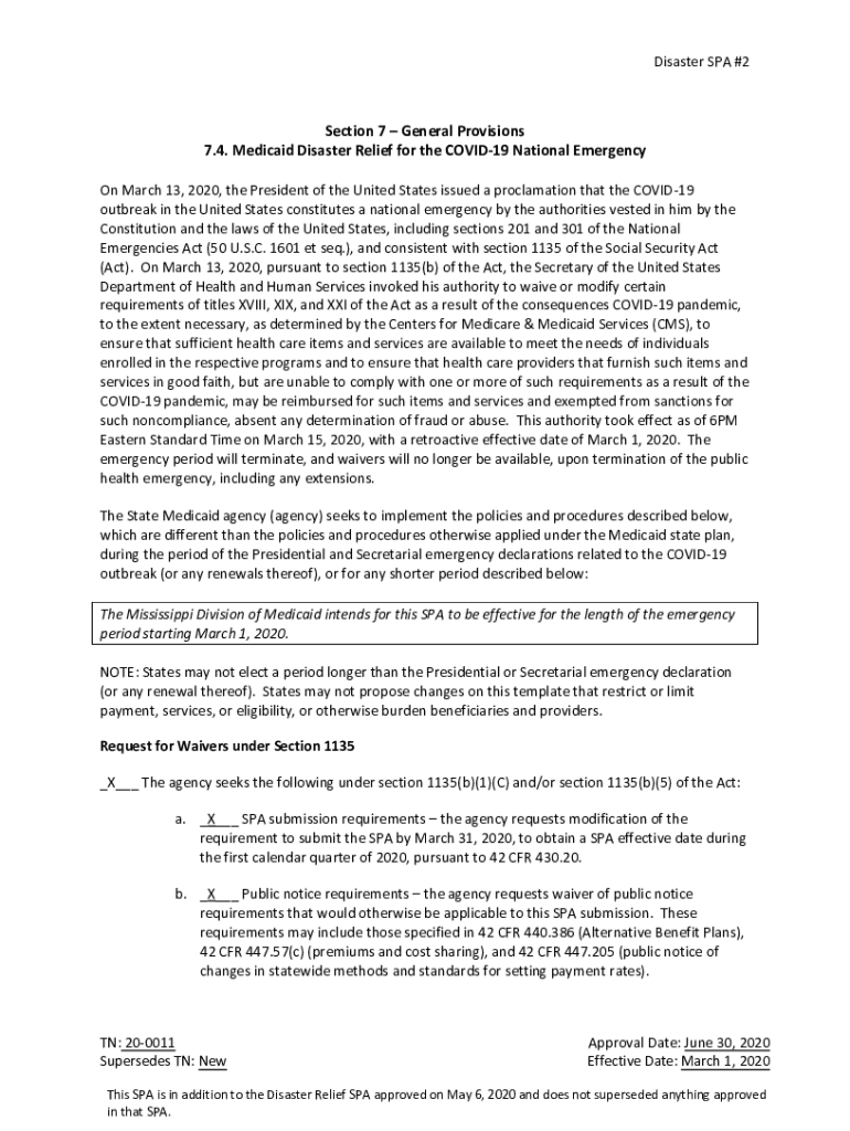 Fillable Online medicaid ms Disaster relief state plan amendments Fax ...