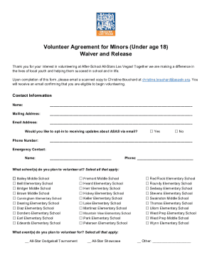 Fillable Online Volunteer Agreement for Minors (Under age 18) Waiver ...