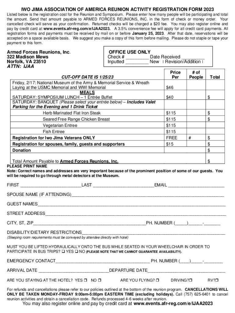 Fillable Online iwo jima association of america reunion activity ...