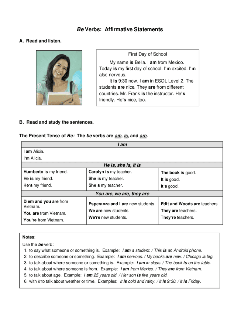 Fillable Online Be Verbs: Affirmative Statements Fax Email Print ...