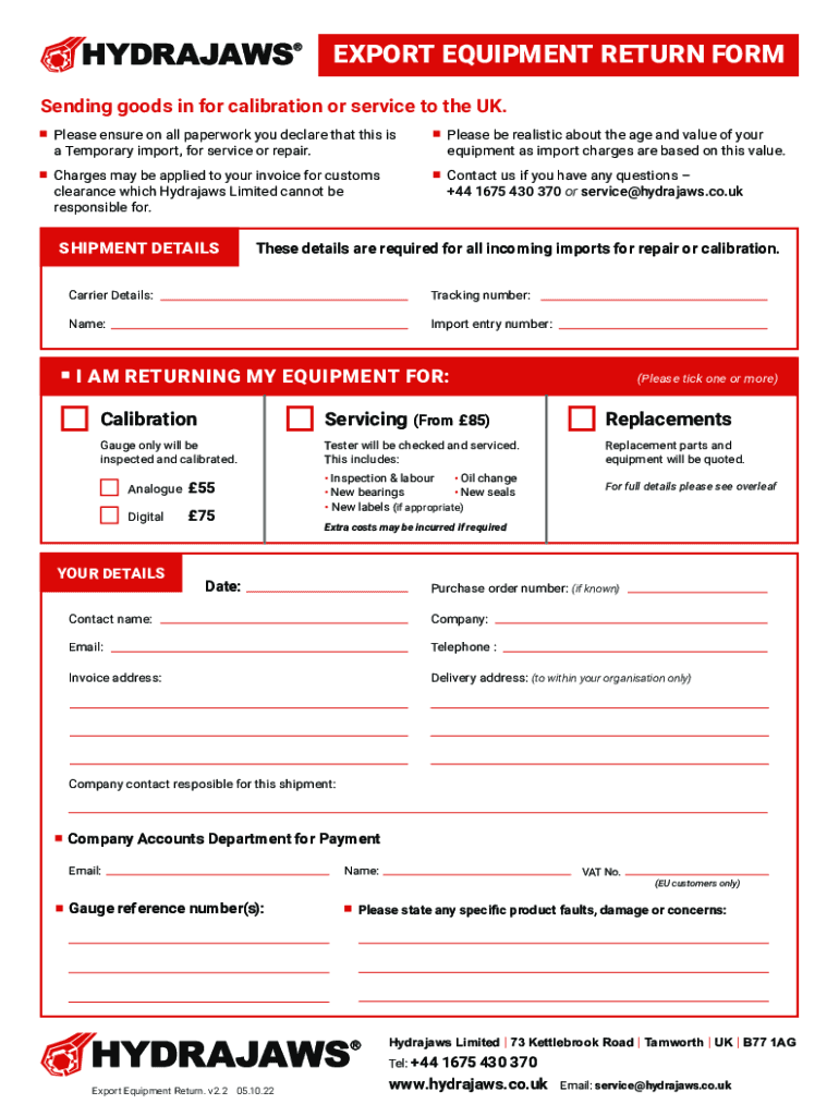 Fillable Online Sending goods in for calibration or service to the UK Fax Email Print - pdfFiller