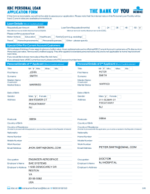 Fillable Online KBC Personal Loan Application Form Fax Email Print - pdfFiller