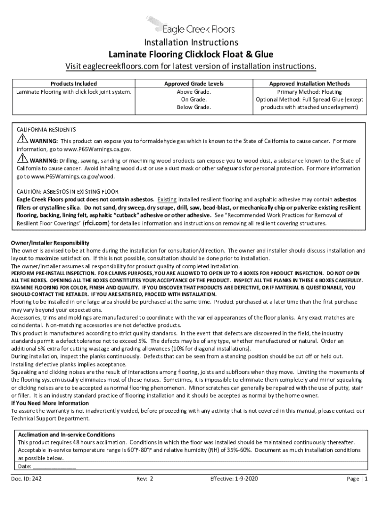 Fillable Online Floating Click-Lock Luxury Vinyl Plank Installation Fax Email Print - pdfFiller