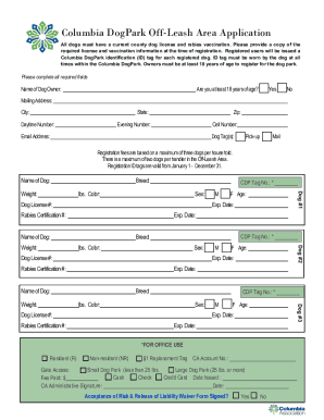 Fillable Online Off-Leash Area Permit Application And Informational ...