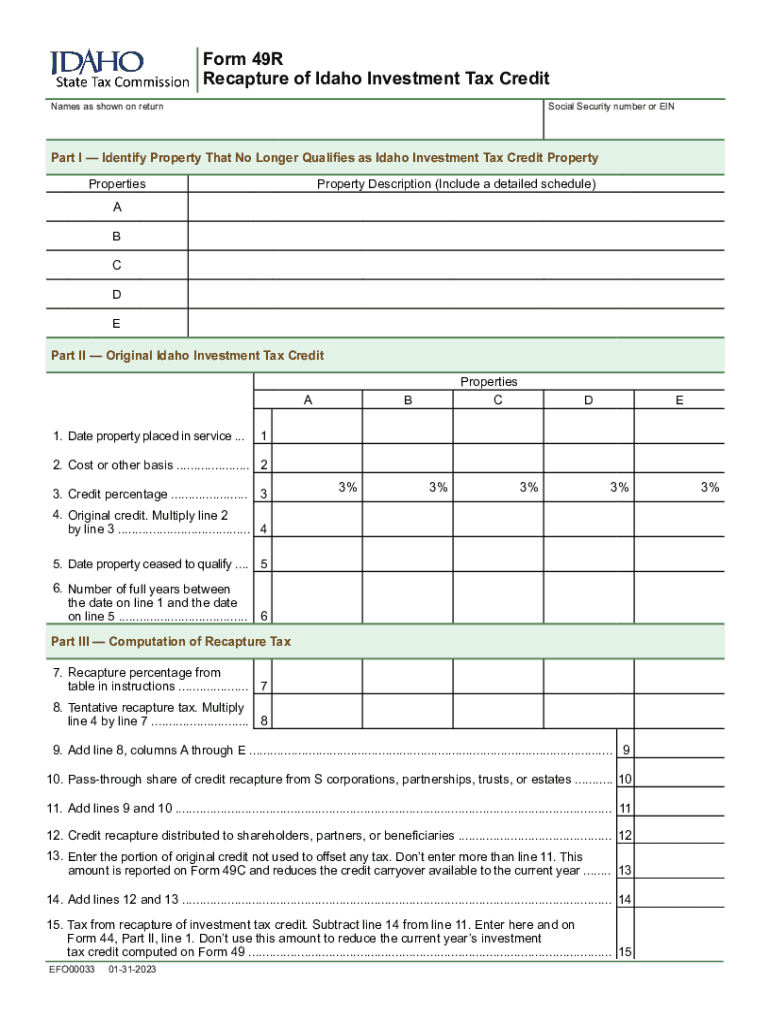 Fillable Online tax idaho Form 49R Recapture of Idaho Investment Tax ...