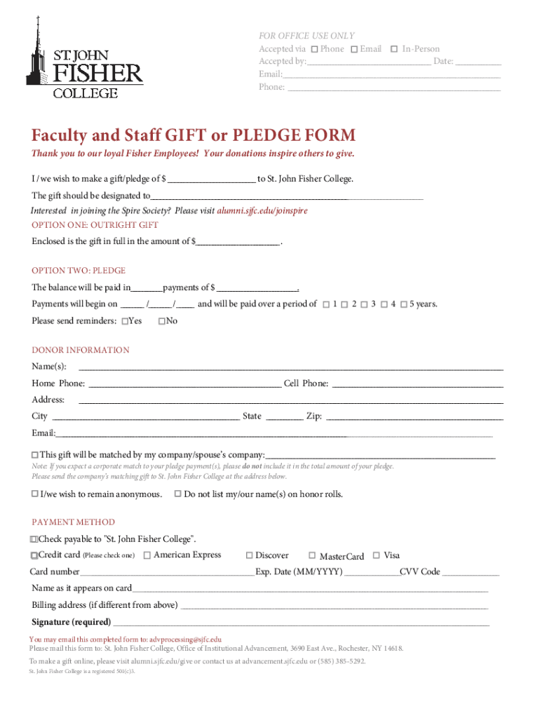 Fillable Online Faculty and Staff Gift or Pledge Form Fax Email Print ...