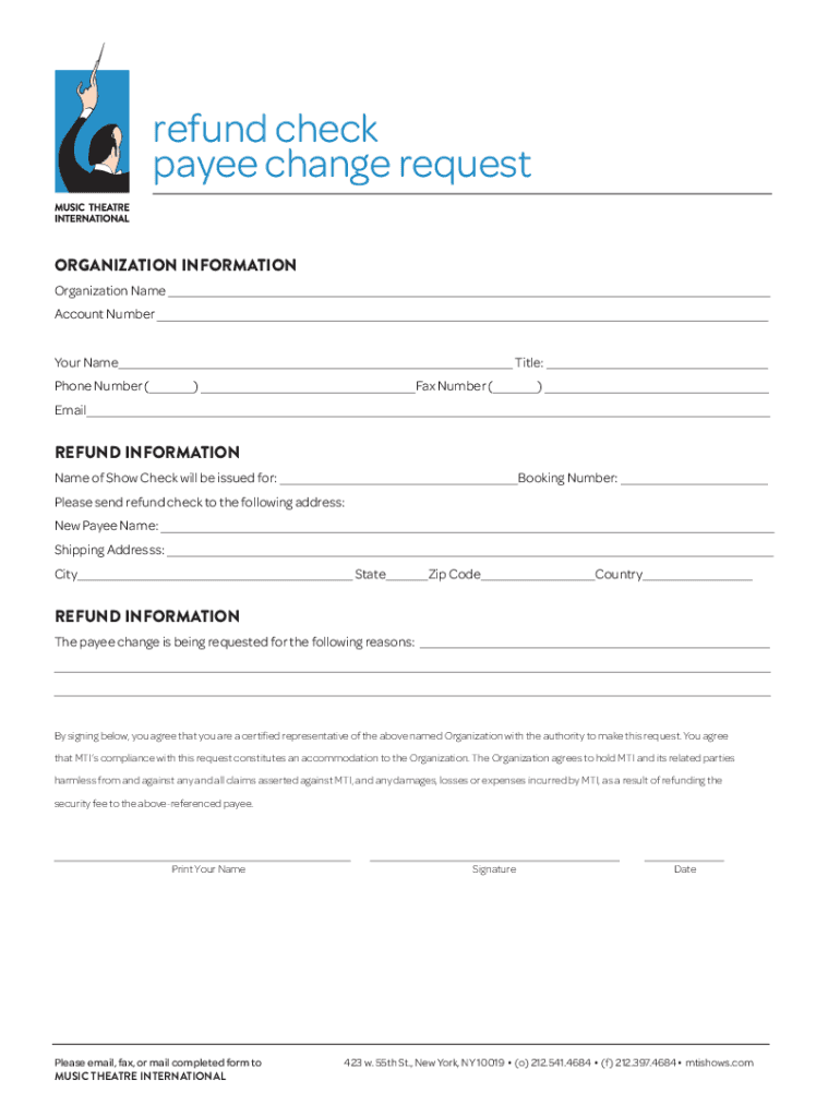 Fillable Online Refund Check - Payee Change Request Fax Email Print - pdfFiller