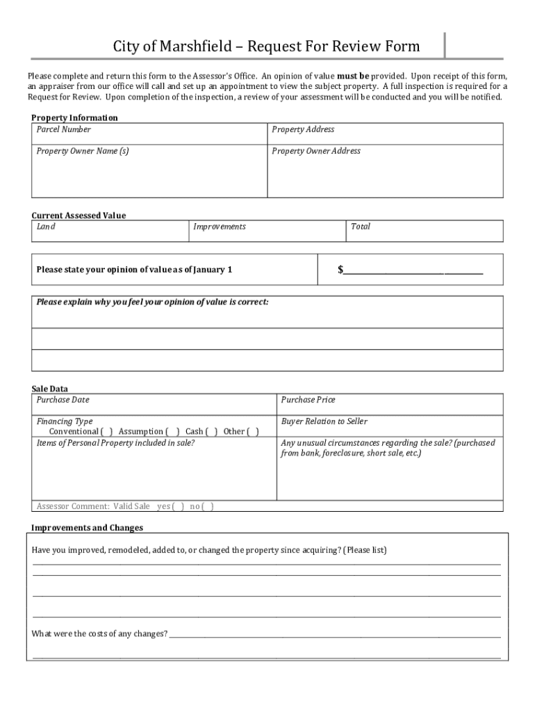 Fillable Online City of Stevens PointRequest For Review Form Fax Email Print - pdfFiller