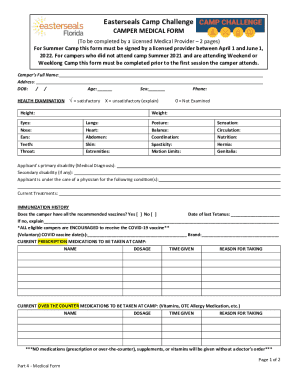 Fillable Online easter seals camp challenge camper application Fax ...