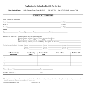Fillable Online Application For Online Banking/Bill Pay Services Fax ...