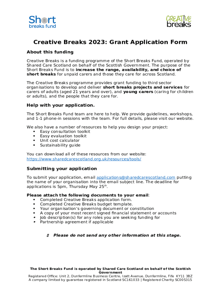 Creative Breaks 2023: Grant Application Doc Template | pdfFiller