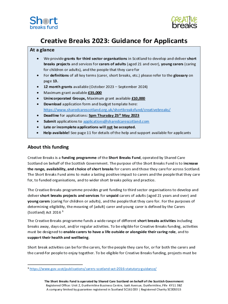 Fillable Online Shared Care Scotland - Short Breaks Fund, Creative ...