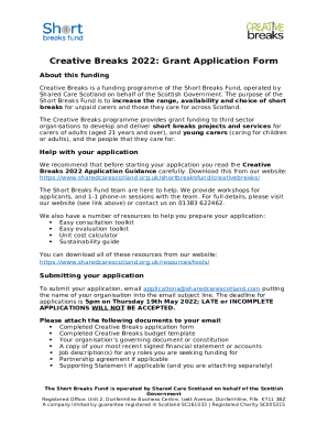 Creative Breaks 2022: Grant Application Doc Template | pdfFiller