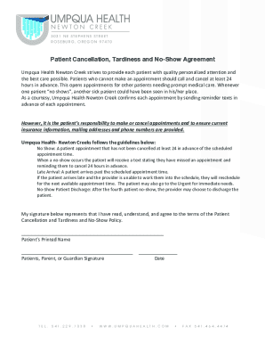 Fillable Online Patient Cancellation, Tardiness and No-Show Agreement ...
