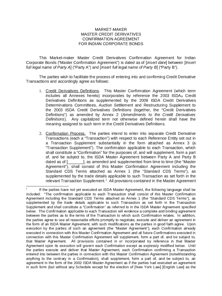Master Credit Derivatives Confirmation Agreements for ... Doc Template ...