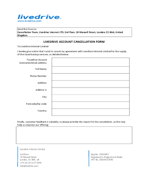 Fillable Online LIVEDRIVE ACCOUNT CANCELLATION FORM Fax Email Print ...