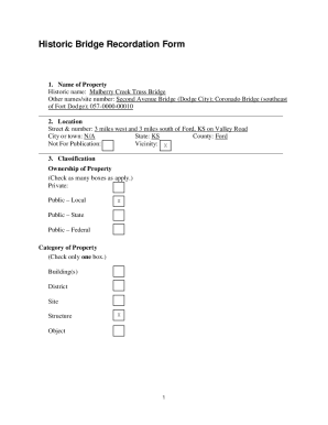 Fillable Online khri kansasgis Historic Bridge Recordation Form Fax ...