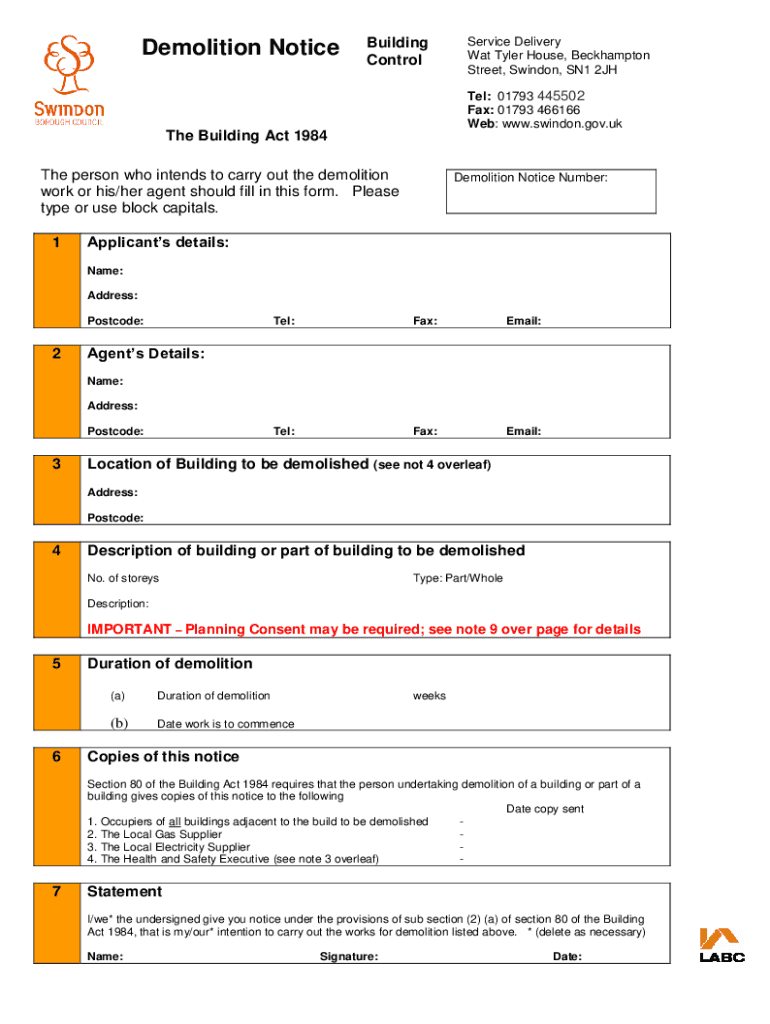 Fillable Online Section 80 Demolition Notice: What It Is & How To ...