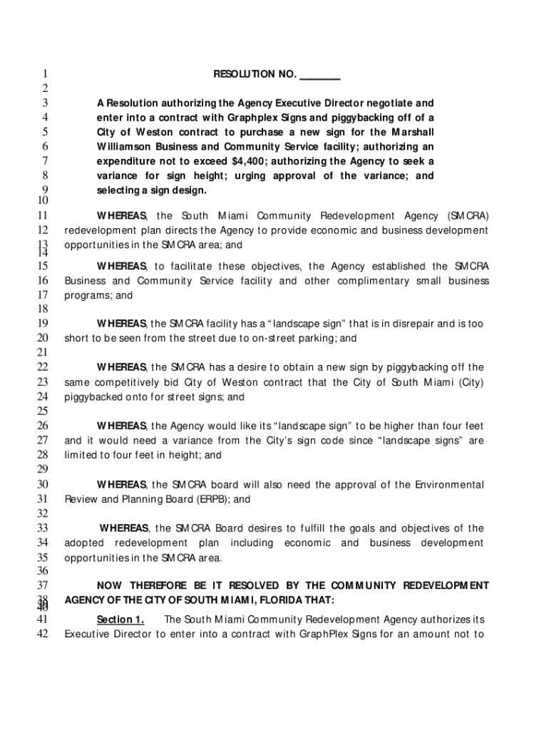 Fillable Online A Resolution authorizing the Agency Executive Director ...