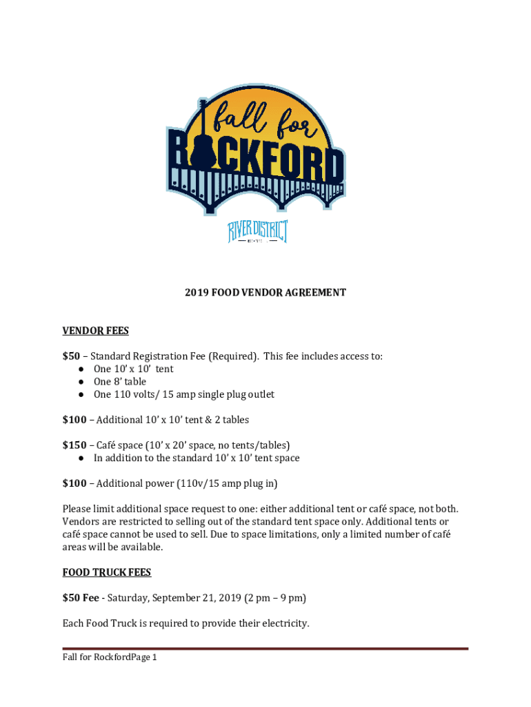 Fillable Online 2019 FOOD VENDOR AGREEMENT VENDOR FEES $50 Fax Email ...