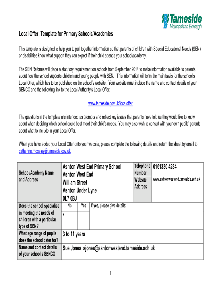 Fillable Online Local Offer: Template for Primary Schools/Academies Fax ...