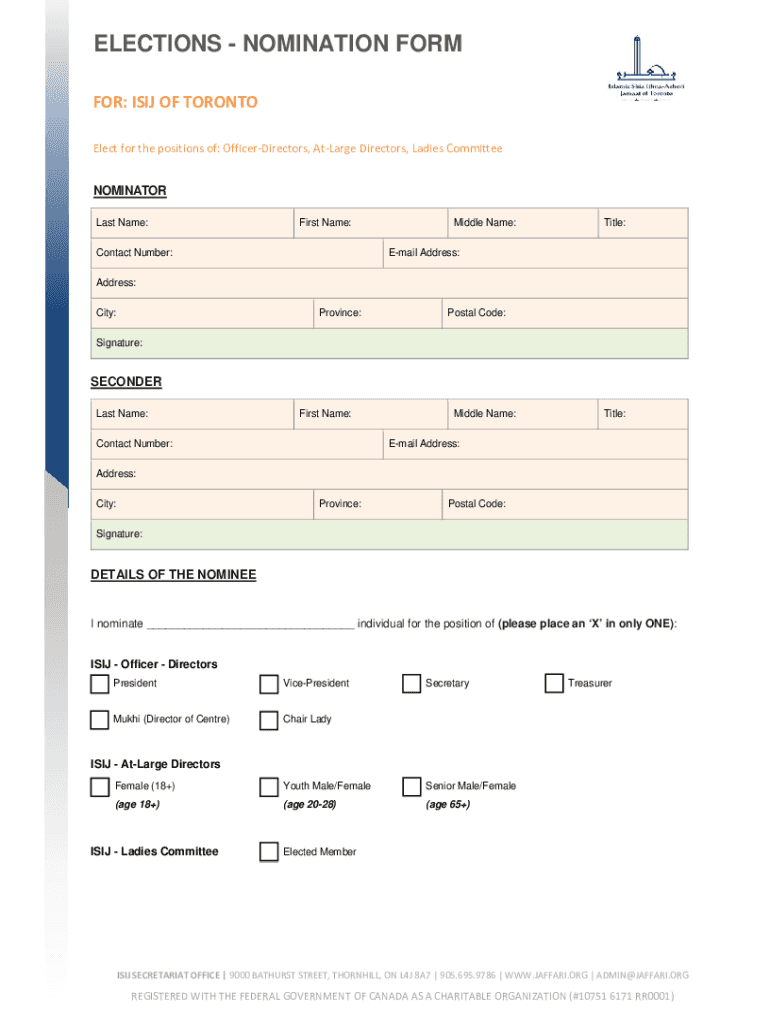 Fillable Online ELECTIONS - NOMINATION FORM Fax Email Print - pdfFiller