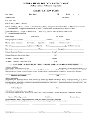 Fillable Online SIERRA HEMATOLOGY & ONCOLOGY REGISTRATION FORM Fax ...
