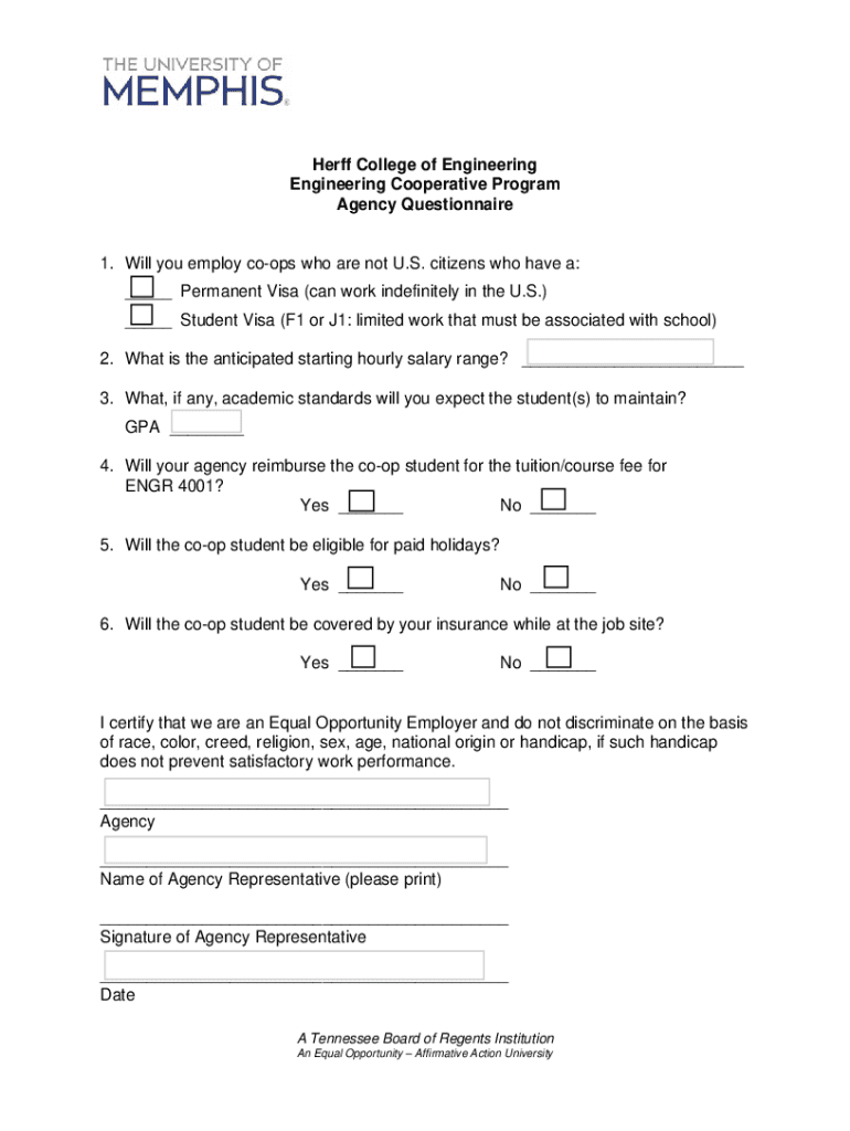 Fillable Online Co-Op/Internship - Herff College of Engineering Fax Email Print - pdfFiller