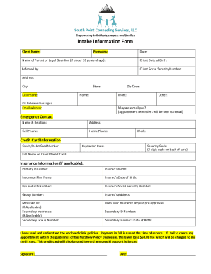 Fillable Online New Client Forms (Bring with you to 1st session) Fax ...
