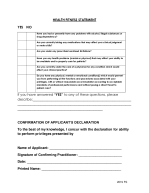 Fillable Online HEALTH FITNESS STATEMENT YES NO If you have answered ...