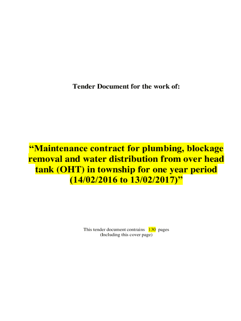 Fillable Online Maintenance contract for plumbing, blockage removal and ... Fax Email Print ...