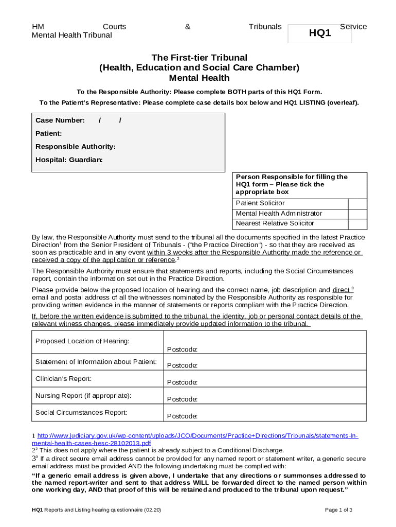 HQ1: Hearing questionnaire 1 - To the patient's ... Doc Template | pdfFiller