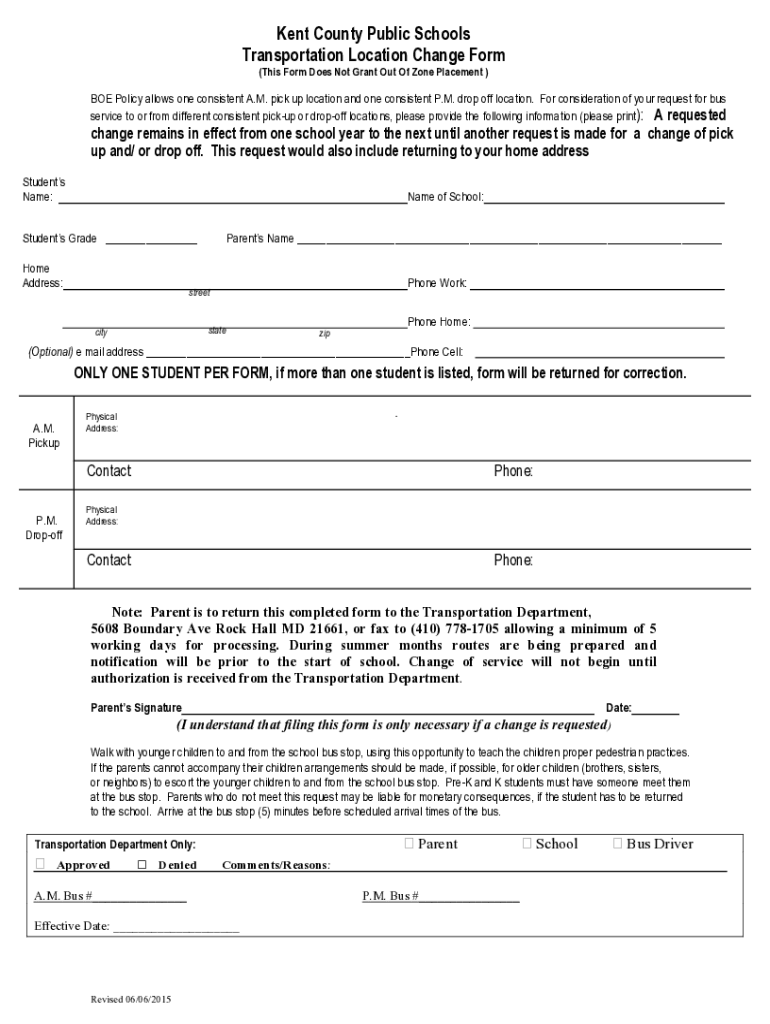 Fillable Online Request for Student Bus Stop Change Fax Email Print ...