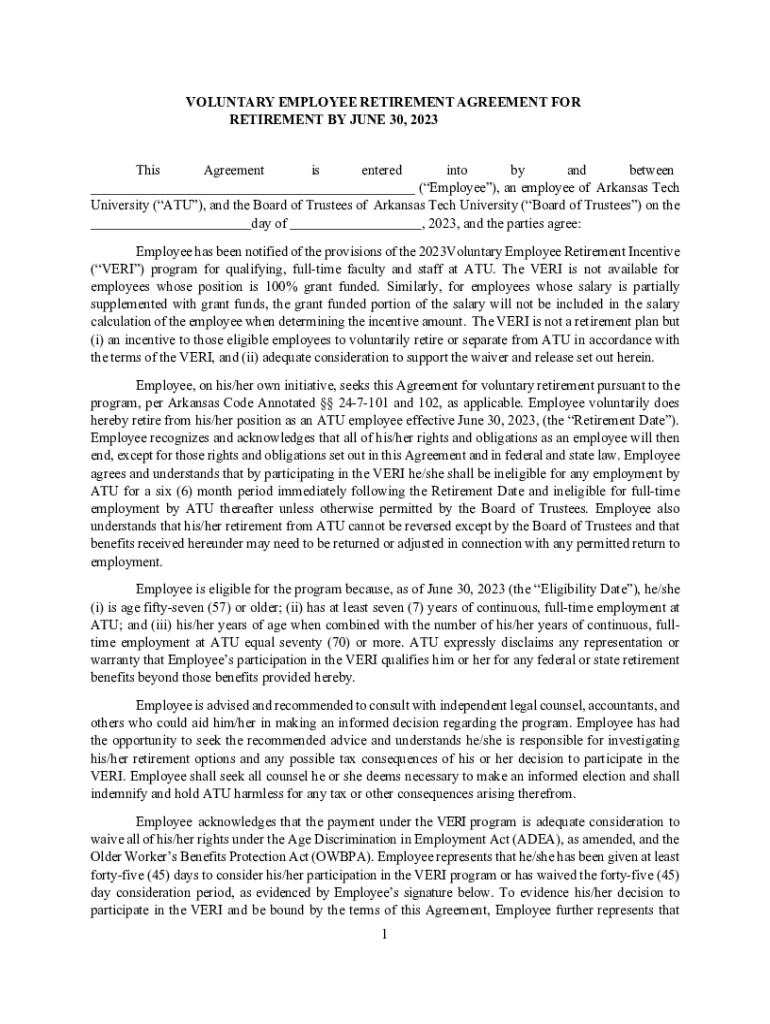Fillable Online voluntary employee retirement agreement for Fax Email Print - pdfFiller