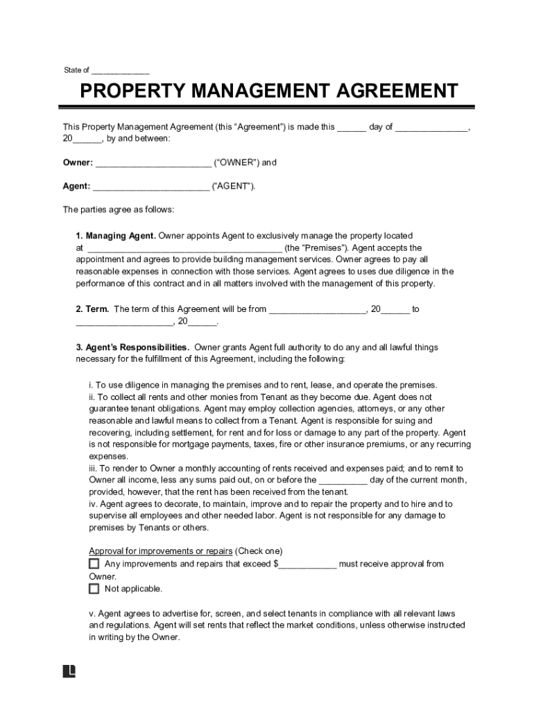 Fillable Online Editable Property Management Agreement PDF. A blank ...