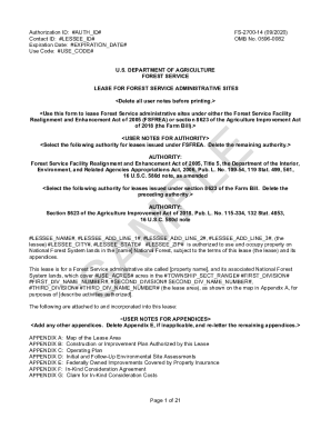 Fillable Online FS-2700-14 LEASE FOR FOREST SERVICE ADMINISTRATIVE ...