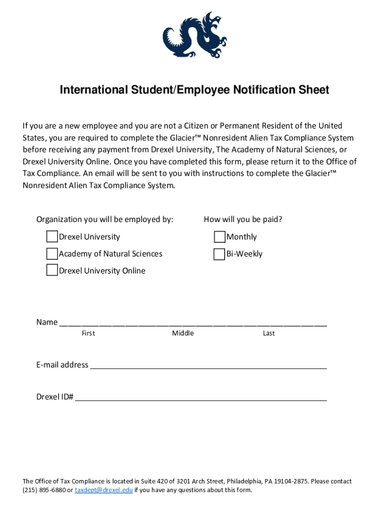 Fillable Online International Student/Employee Notification Sheet Fax ...