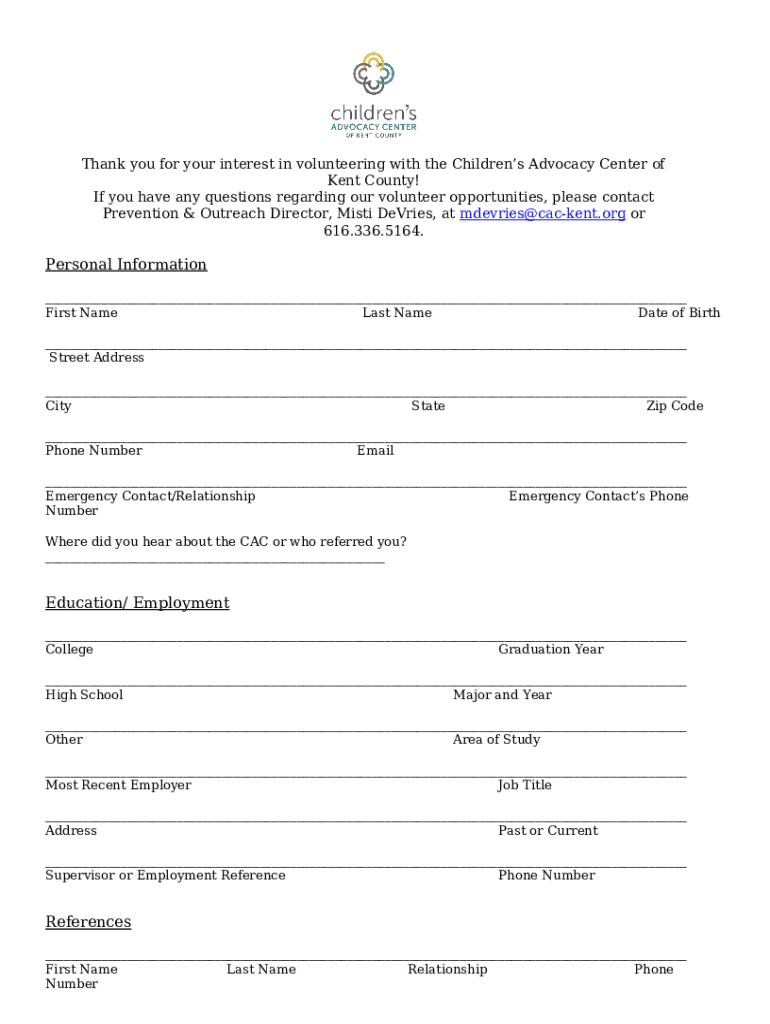 Volunteer OpportunitiesChild Services Volunteer Work Doc Template ...