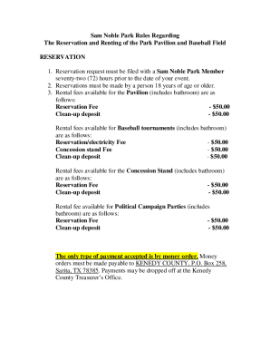 Fillable Online Park Reservation Agreement Form Fax Email Print - pdfFiller