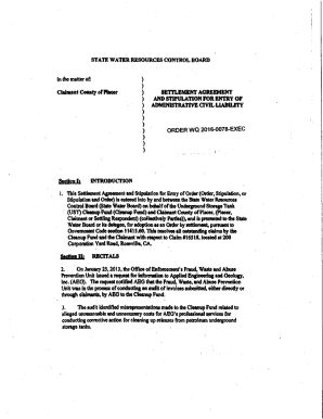 Fillable Online settlement agreement and stipulation for entry of ...