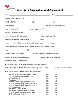 Fillable Online Foster Care Application and Agreement Fax Email Print ...
